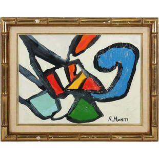 Rocco Monticolo, R Monti, Oil Painting Standing Nude Abstract In Landscape