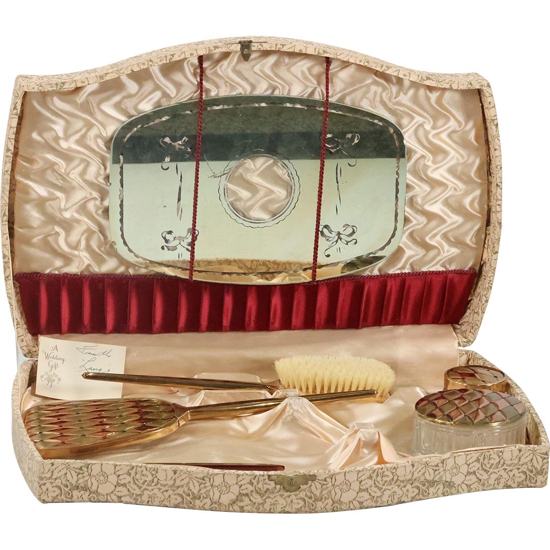 1940s 50s Traveling Vanity Set In Box: Brush, Comb, Hand Mirror ...