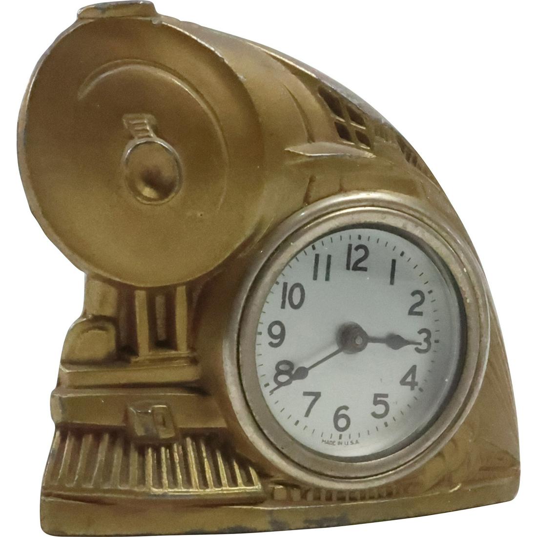 Unusual Art Deco Streamlined Train Clock Cast Metal Waterbury Conn ...