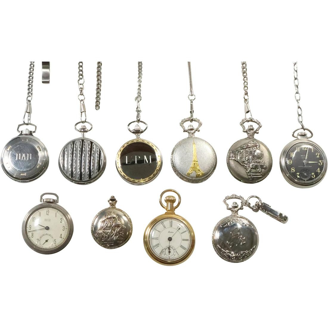 [10] Assorted Pocket Watches: Westclox Scotty, Sears, Colibri Skeleton ...