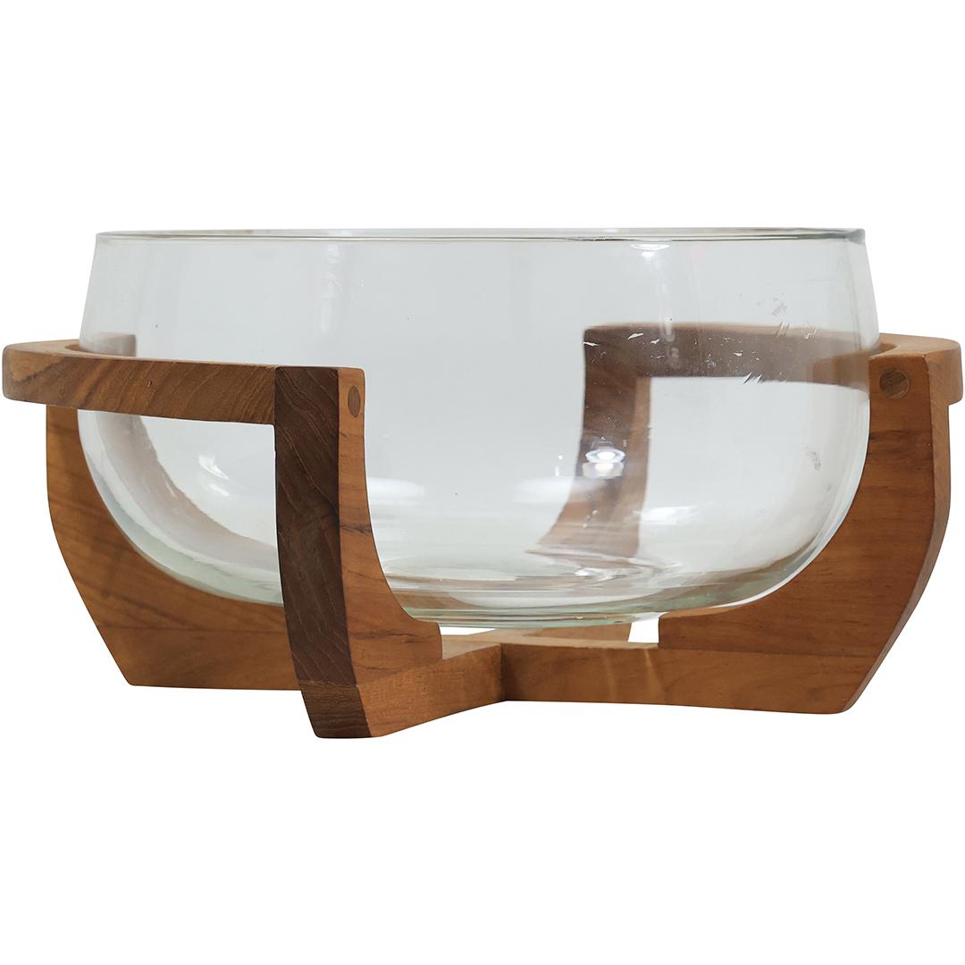 Gailstyn Sutton Mid Century Modern Glass Bowl Teak Wood Cradle Stand ...