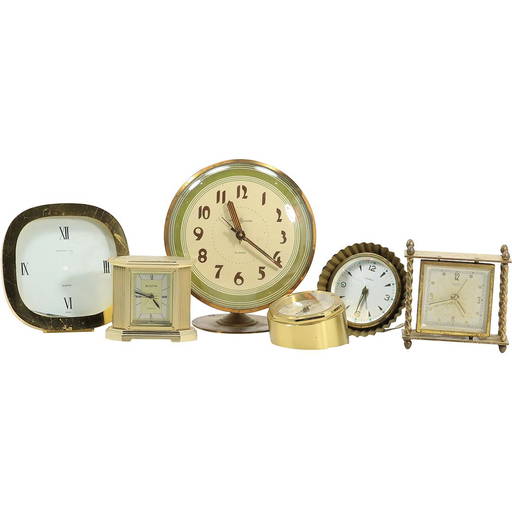 [6] Assorted Desk Top / Dresser Clocks Including Tiffany & Co, Bulova, Etc