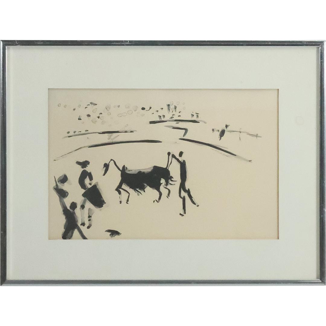 Pablo Picasso Vintage Lithograph Bull Fight Black And White Framed