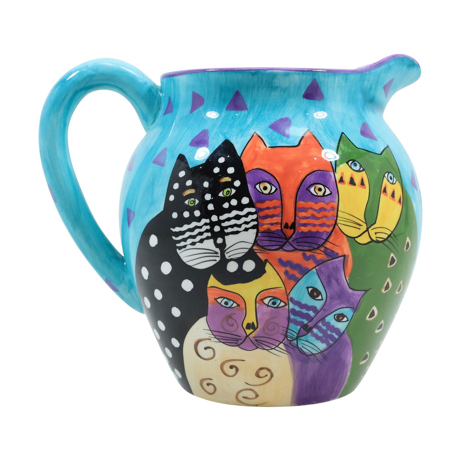1996 Laura Burch Designer Ceramic Pitcher, Abstract Cats, 7.5 In ...