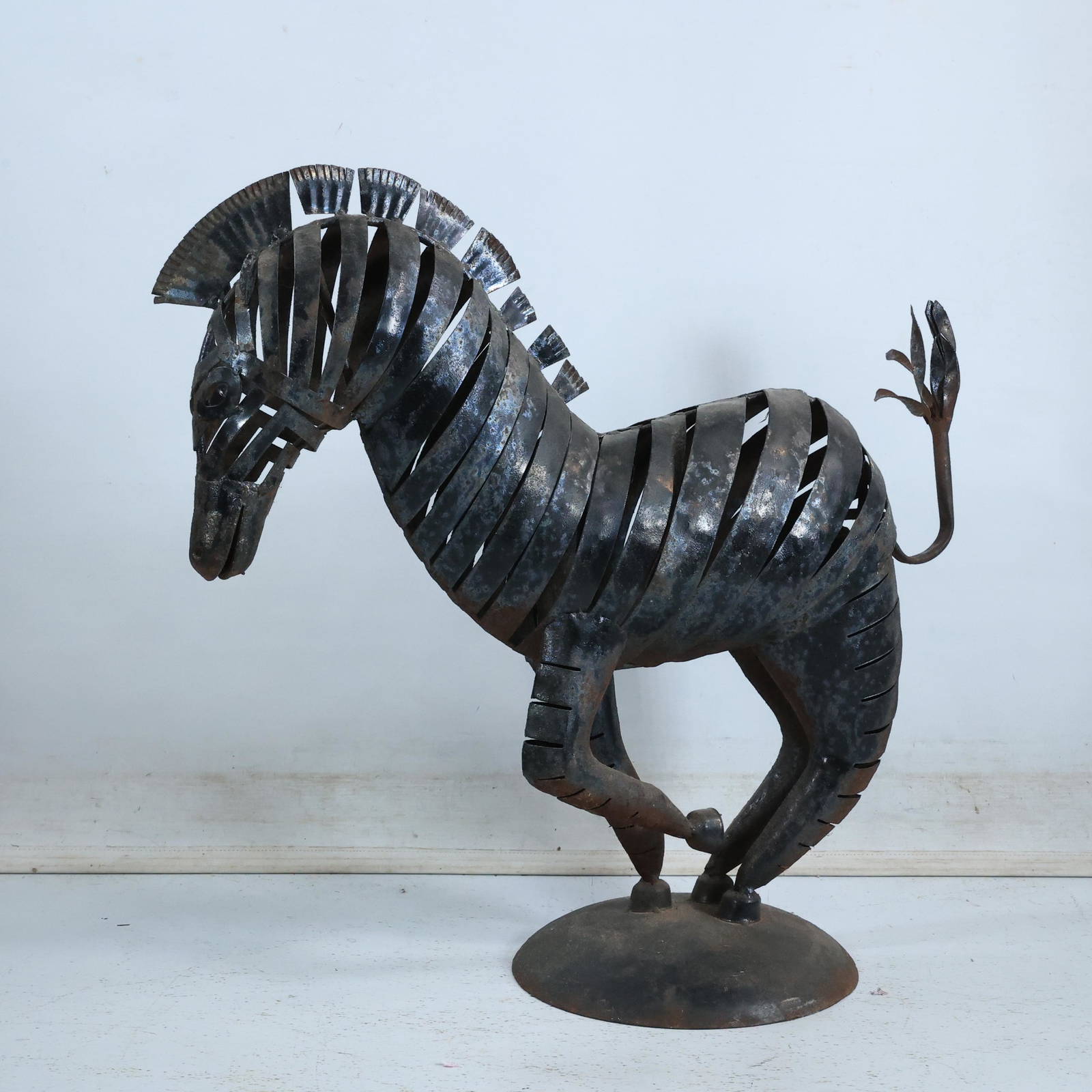 20th C. Mid Century Modern Sheet Metal Zebra Folk Art Sculpture 23.5 ...
