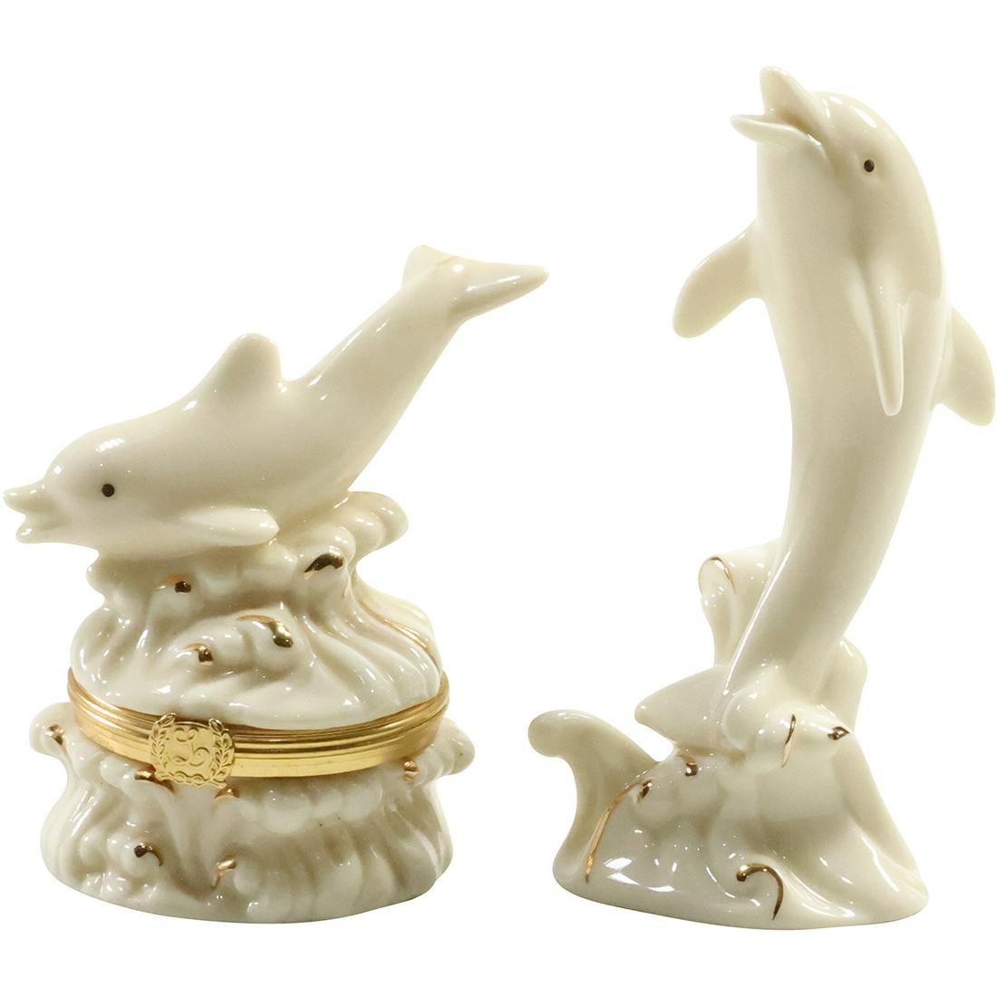 [2] Lenox Fine Porcelain Dolphin Figure And Lenox Dolphin Trinket Box ...