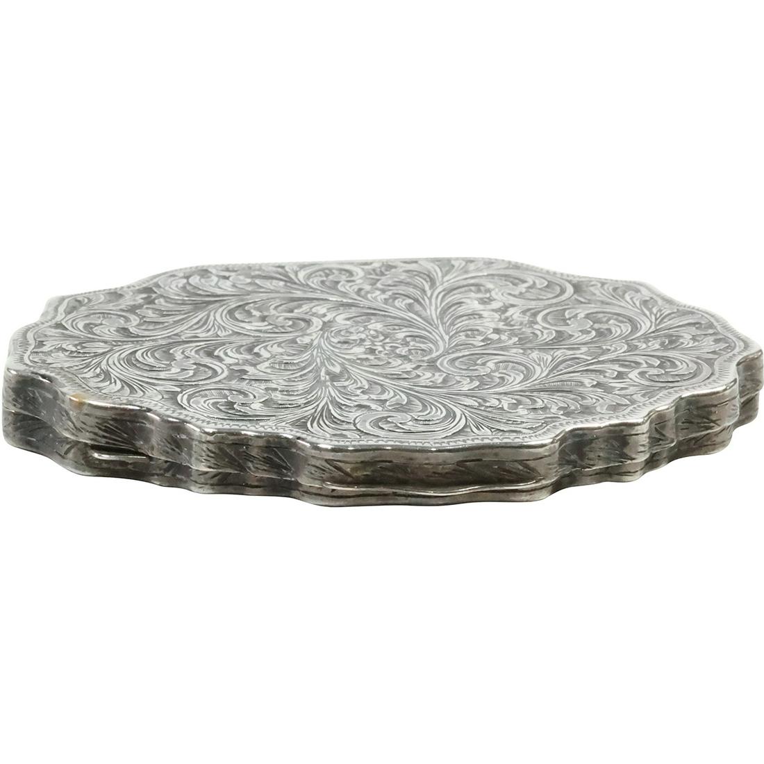 Marked 800 Silver Fancy Engraved Victorian Compact 4 In. X 3 1/8 In. X ...