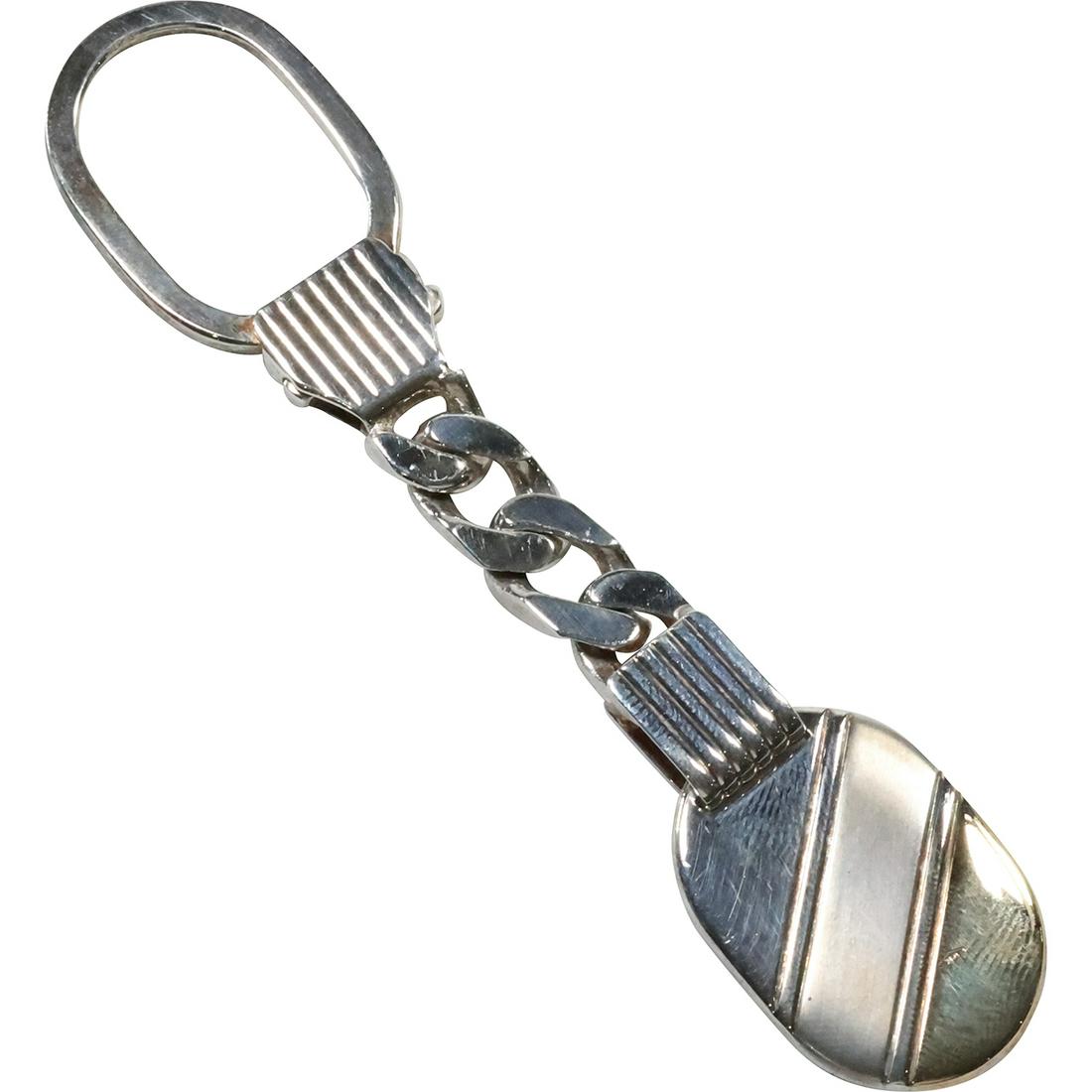 .925 Sterling Silver And 750 [18k Gold] Key Chain Fob 4 1/4 In. X 7/8 ...