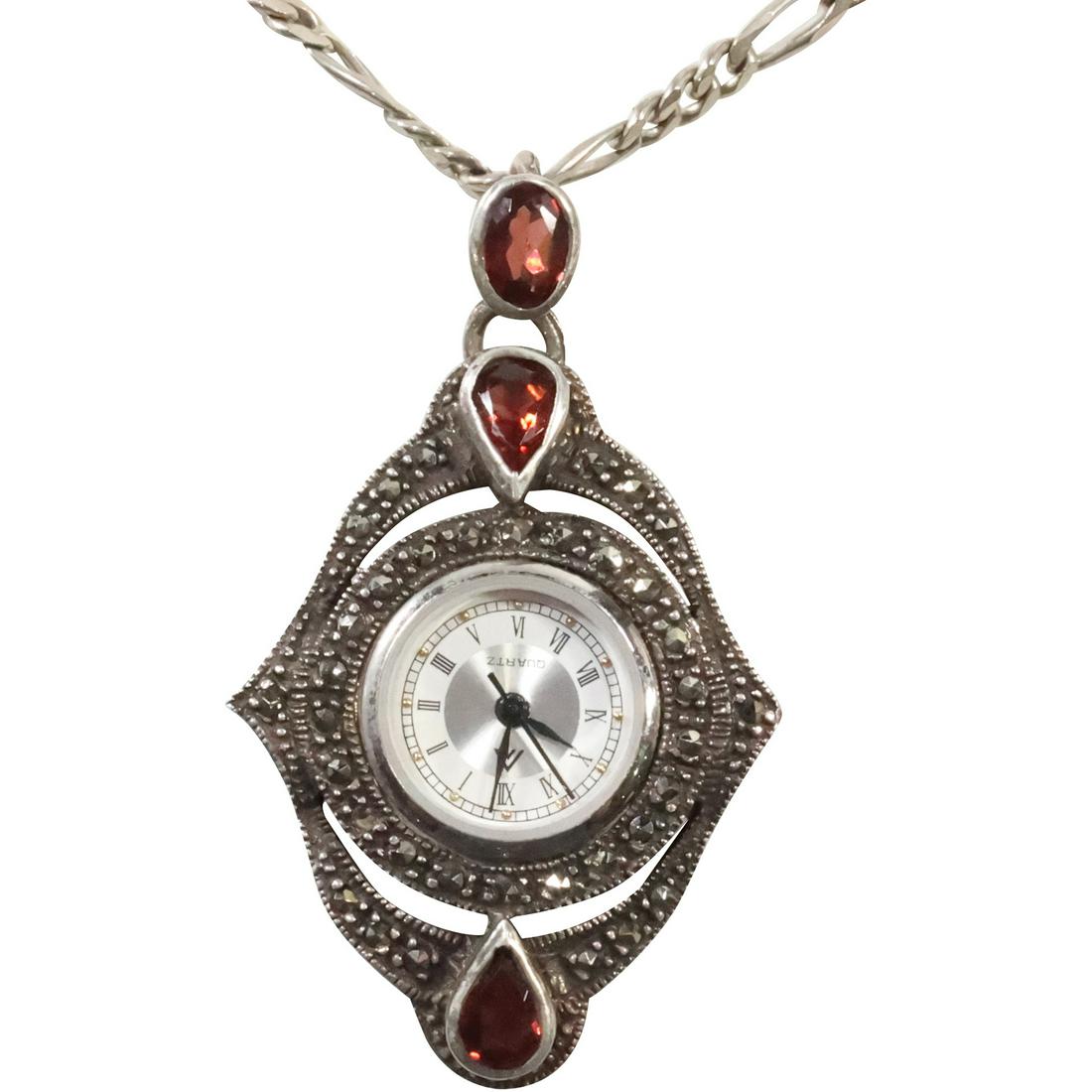 .925 Sterling Silver "nurses" Watch Marcasites And Garnets On .925 ...