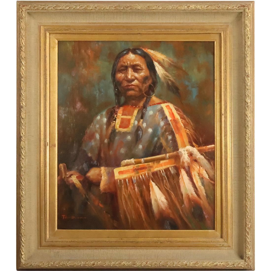 Troy Denton, Oil On Canvas Painting Native American Indian Portrait ...