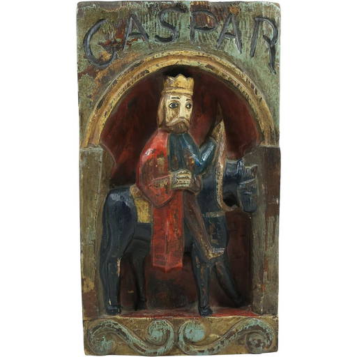 Vintage Spanish Carved Thick Wood Panel Religious Figure In Relief ...