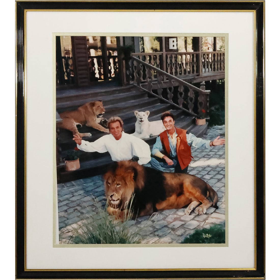 Framed Glossy Photograph Of Siegfried And Roy, Lion Tamers Auction