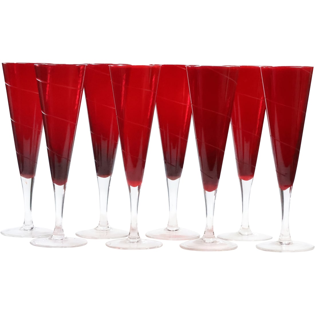 Set Of 8 Ruby Red Glass Flutes In Boxes Auction