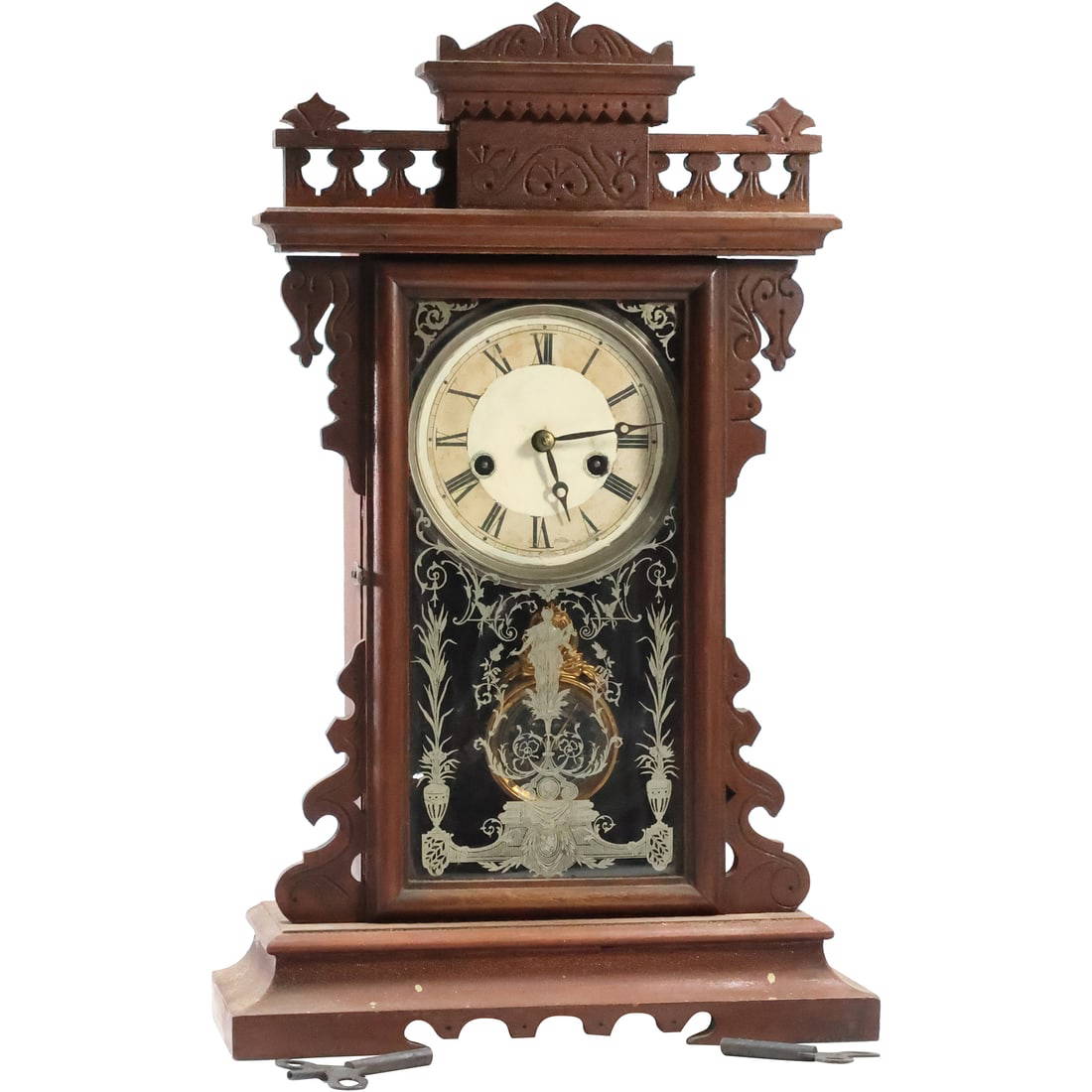 Walnut Victorian Kitchen Mantle Clock With Original Pendulum 18.75 ...