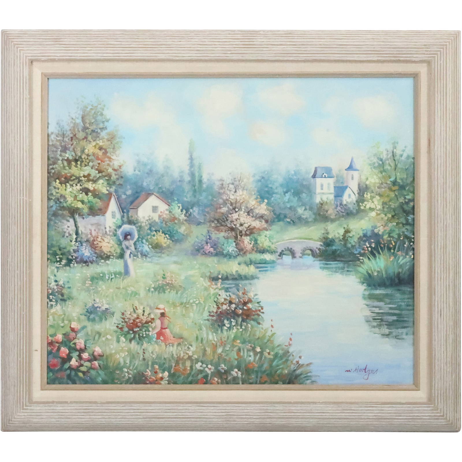 Signed W. Hodges, 20th C. French School Garden Landscape With Stream ...
