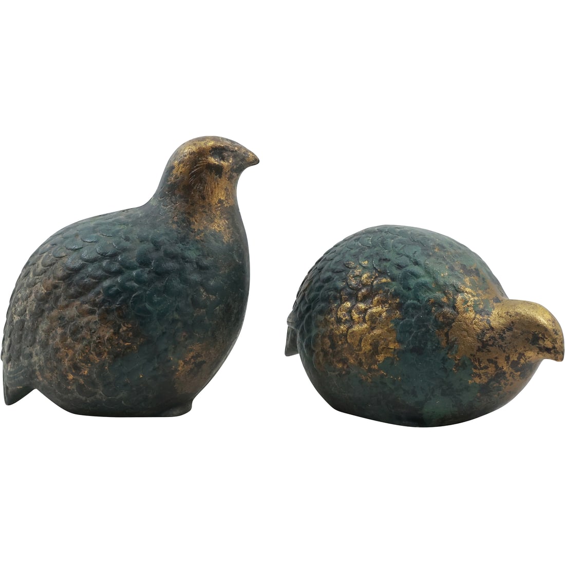 [2] Quail Bird Figures Statues Cast Metal In Original Patina