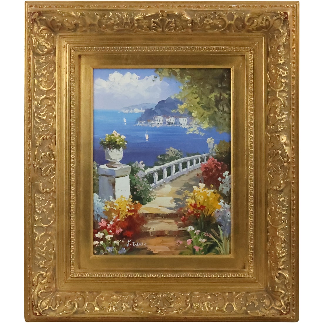 Y Deric, Fine 20th C. Oil On Canvas Painting Coastal Terrace Scene ...