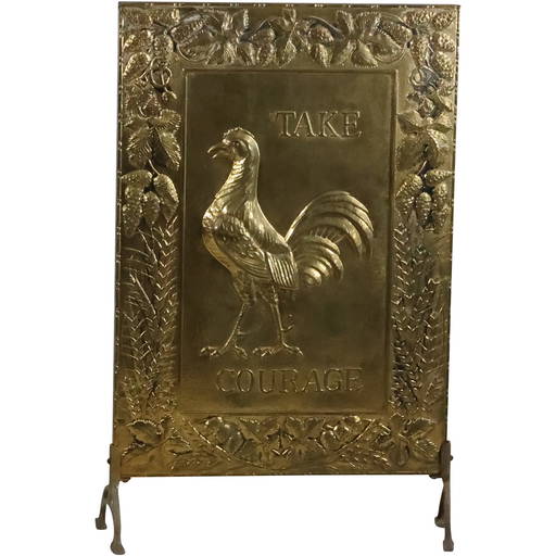 19th Century English "take Courage" Pub Sign Brass Fireplace Heat Reflector