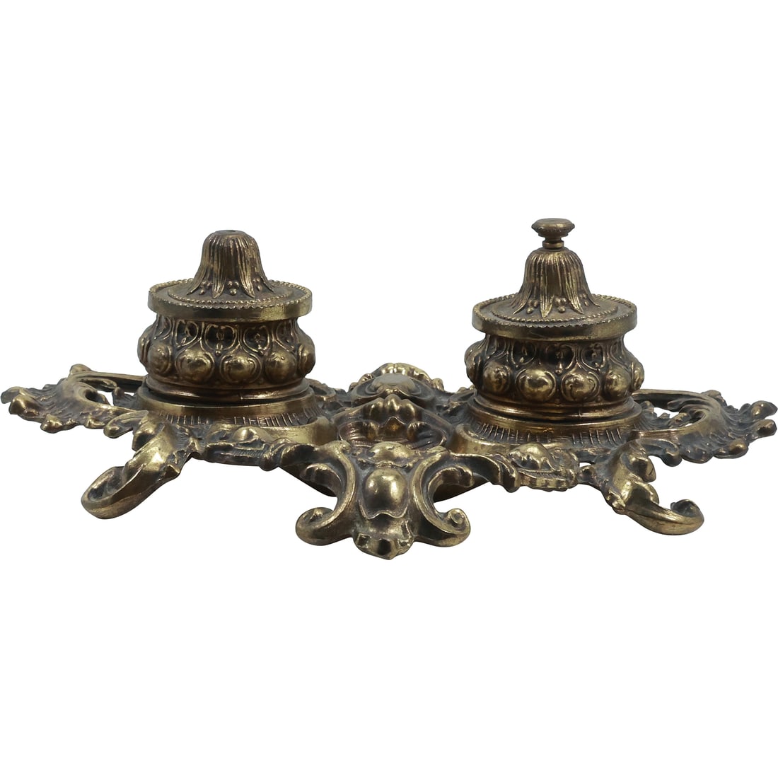 Fancy Victorian Brass Desk Top Double Inkwell 4.5 In. X 13 In. Length ...