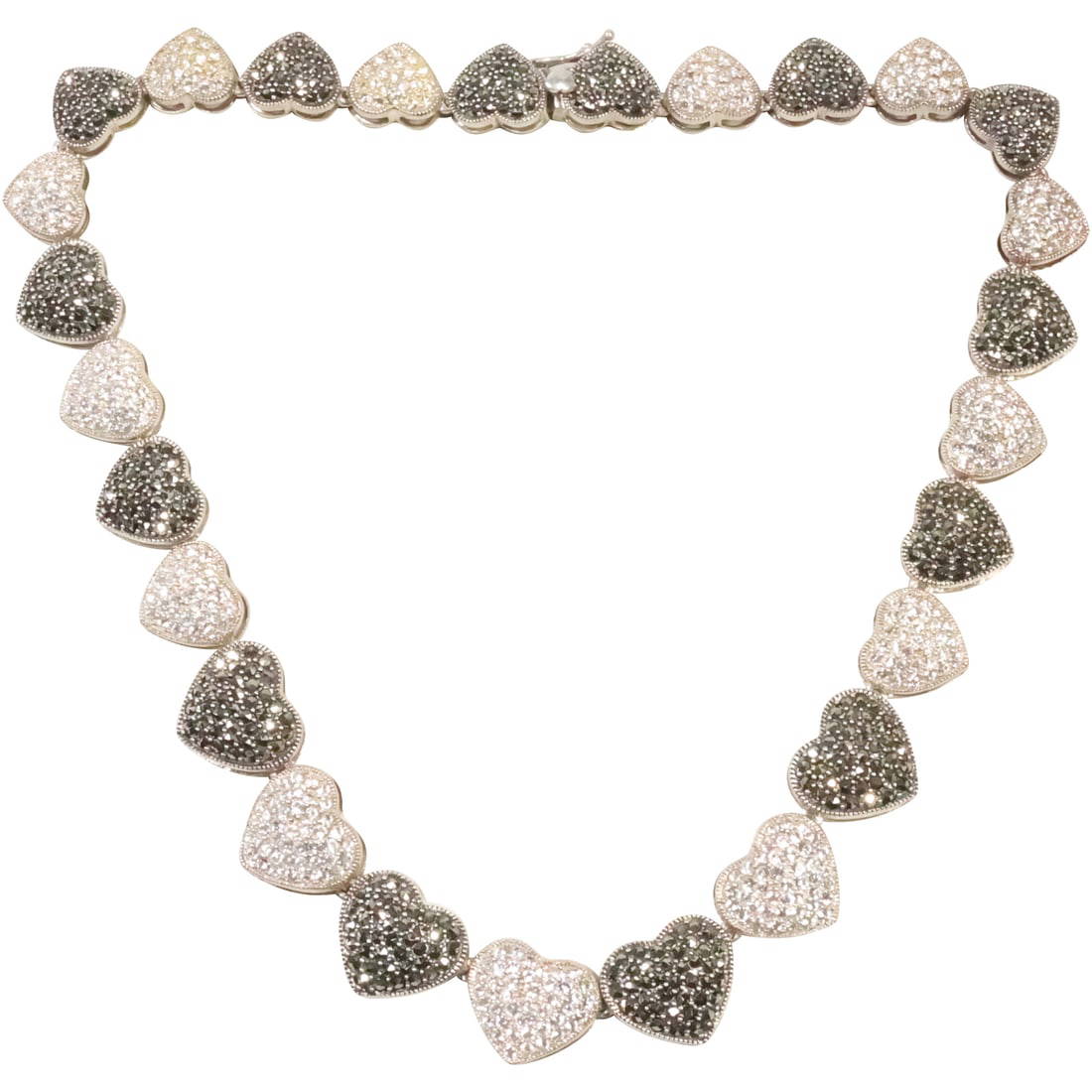 .925 Sterling Silver And Marcasites Graduated 27 Hearts Necklace 17 1/2 ...