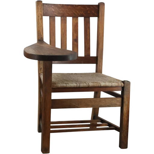Arts And Crafts Mission Oak School House Desk Chair With Writing Board Arm