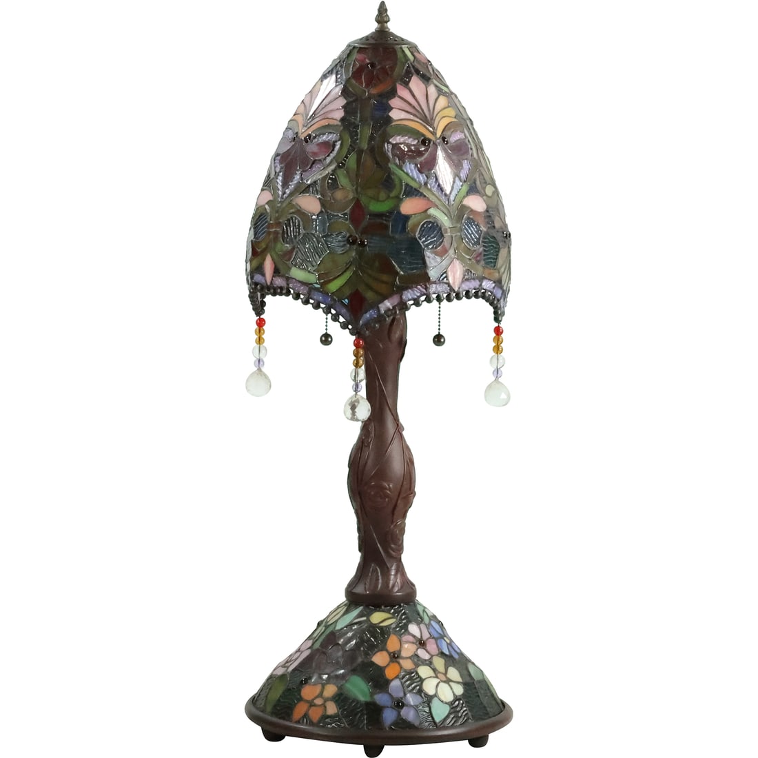 20th C. Leaded Stain Glass Gypsy Table Lamp With Mosaic Floral Base 34 ...
