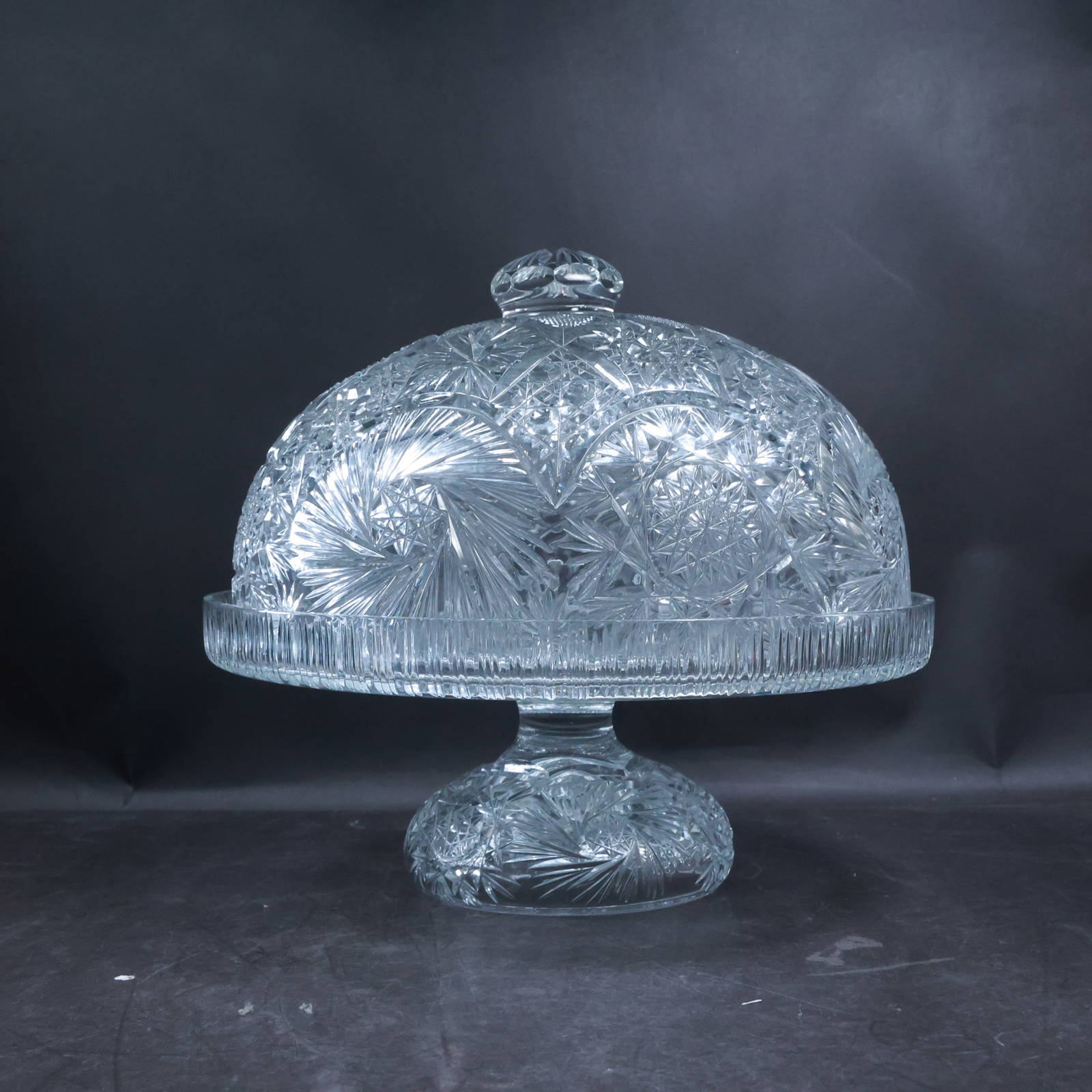 Fabulous Fancy Pattern Cut Glass Dome Cover Pedestal Cake Stand 10 In ...