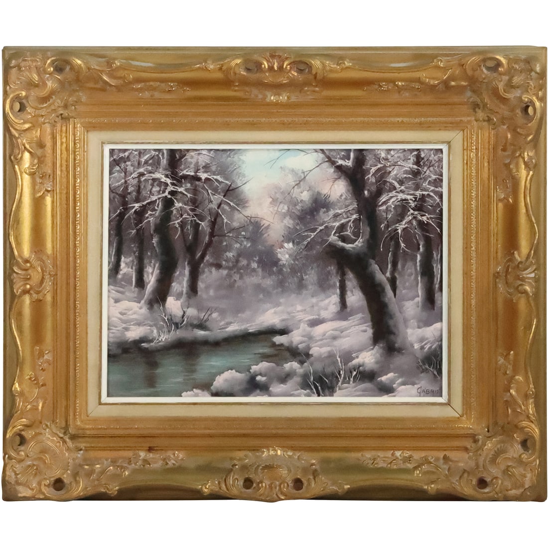 John Gabris, 20th C. Fine Oil Painting Woodland Winter Landscape With ...