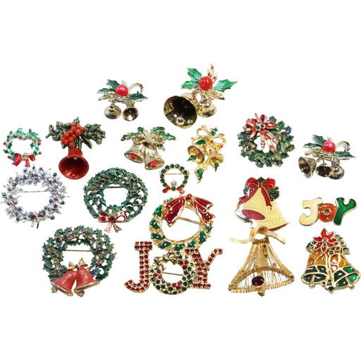 18 Assorted Christmas Holiday Costume Jewelry Pins Variety