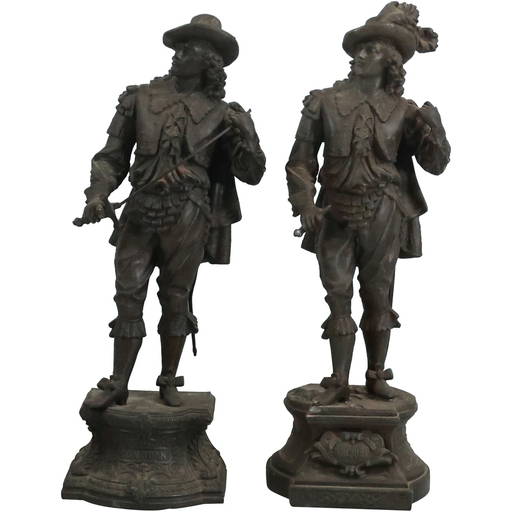 [2] 19th C. Cast Metal Spelter Musketeers Figure Statues 21 Inches ...