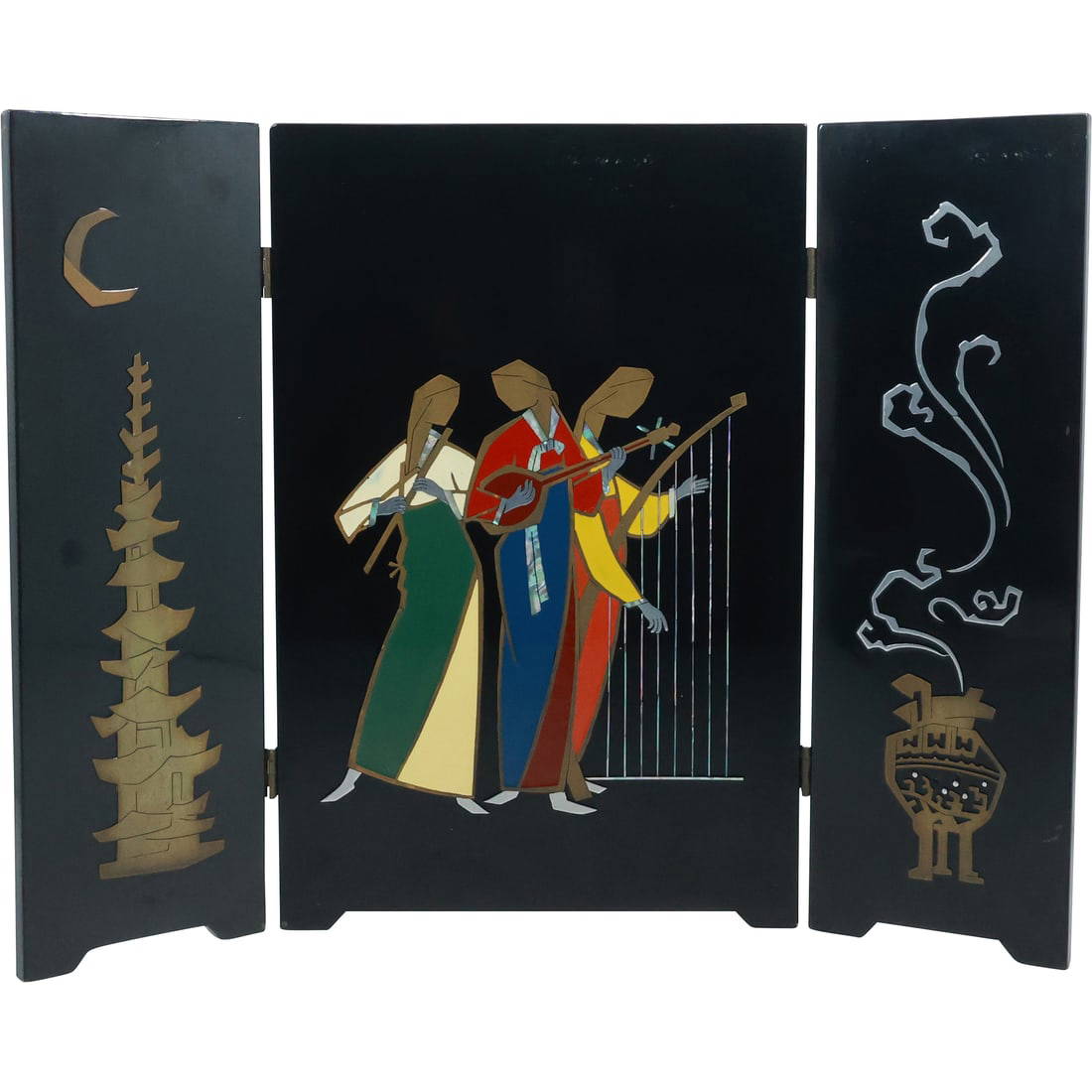 Korean Hand Painted Art Tri-fold Table Top Screen Auction