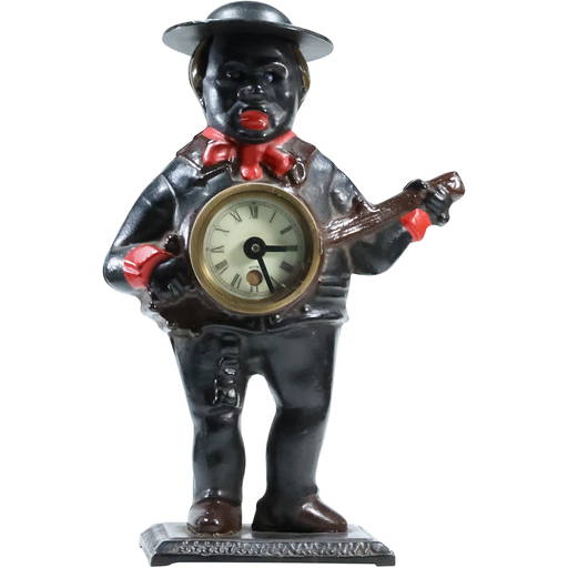 Cast Iron Black Americana Sambo Banjo Player Figure Clock With Blinking ...