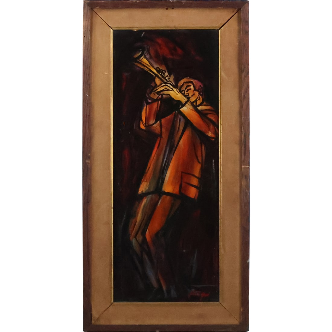 John R Good, Nyc Artist, Vintage Oil Painting On Board Trumpet Player ...