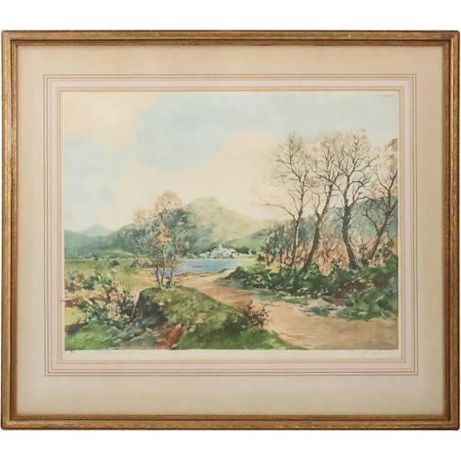 Paul Emile Lecomte [1877 1950] Colored Etching "road By The Lake ...