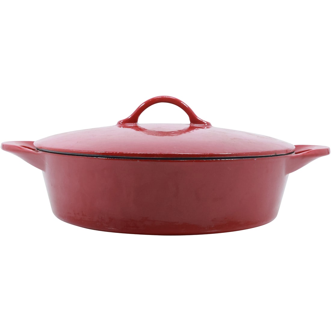 Quality Red Enameled Cast Iron Cook Pot With Cover 14.75 Inches Length ...
