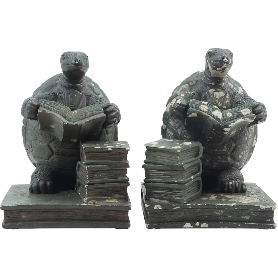Unique Vintage Whimsical Turtle Reading Book Bookends In Hard ...