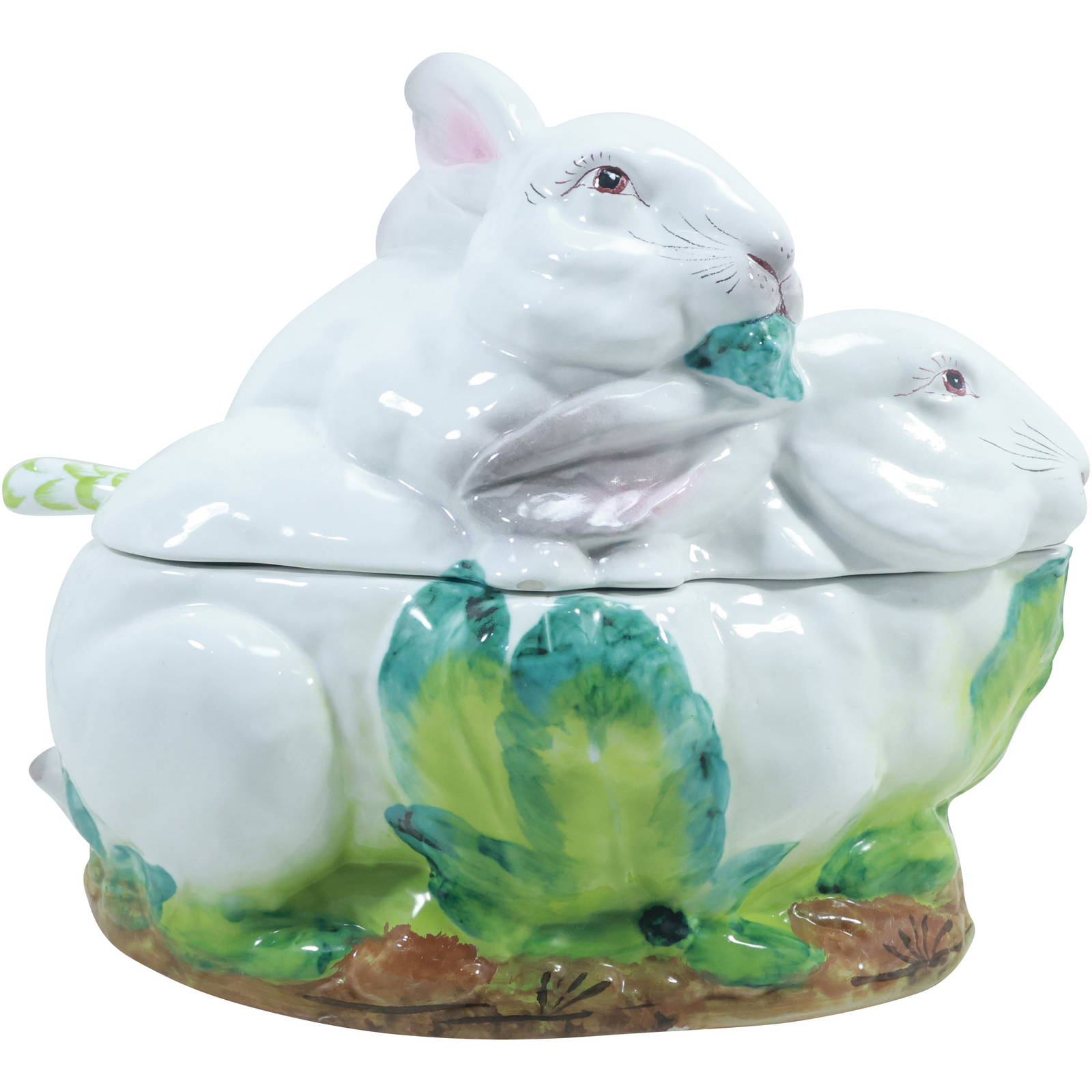 Italian Ceramic Rabbits / Bunnies Figural Covered Tureen With Ladle 12 ...