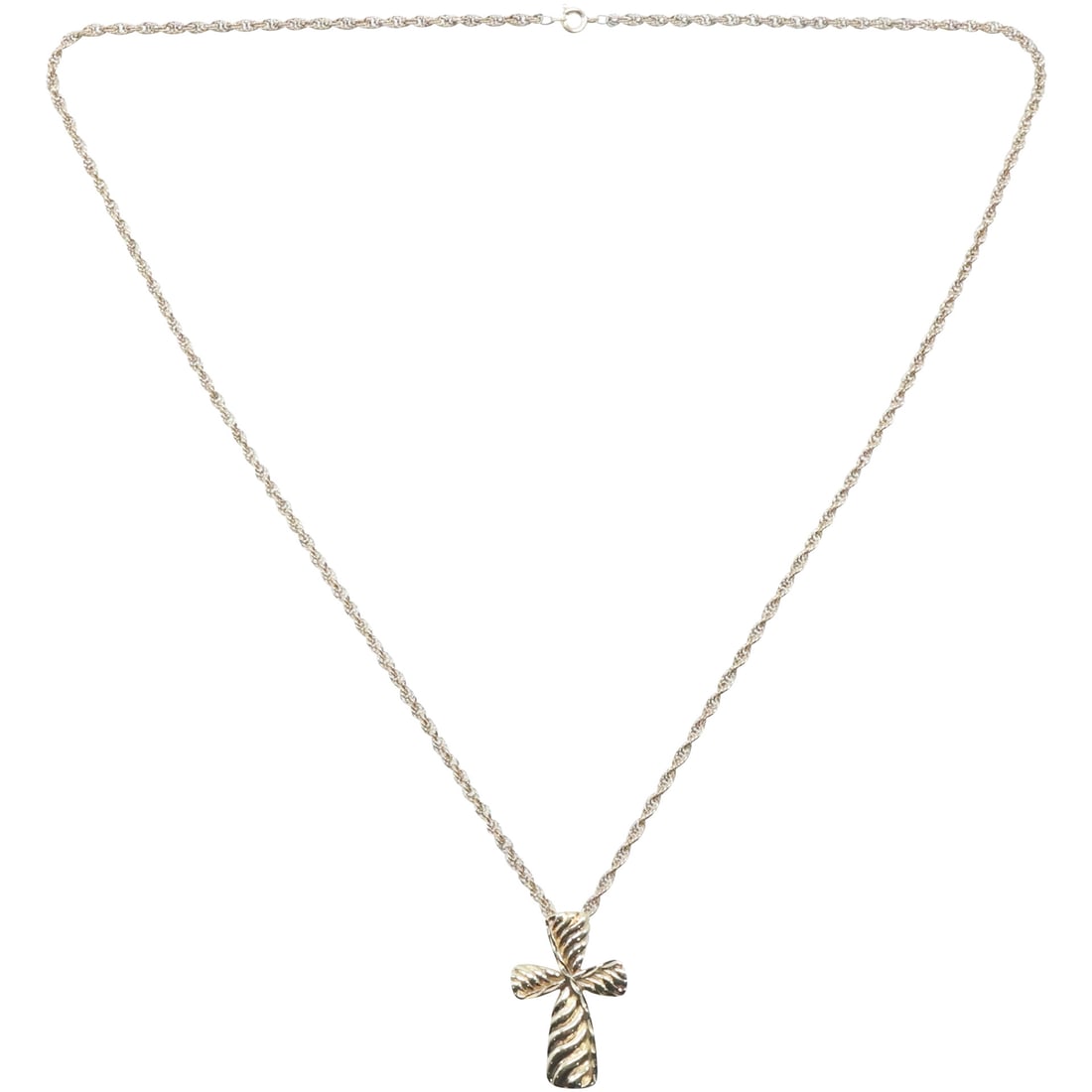 .925 Sterling Silver / 585 14k Gold Cross 1 3.8 In. X 7/8 In. On 12k Gf ...