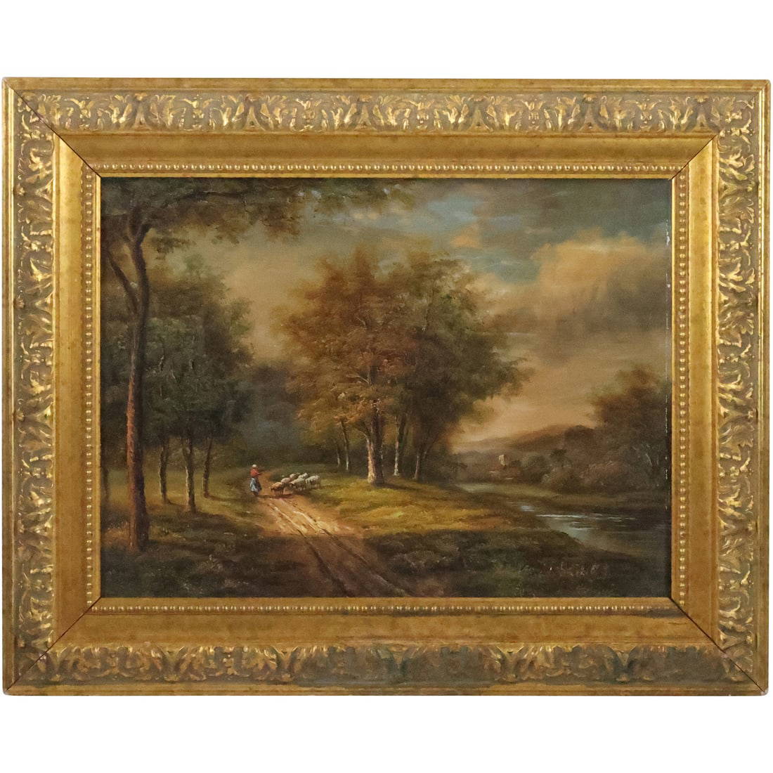 Signed T Henry, Antique Oil On Board Painting Landscape With Sheep ...
