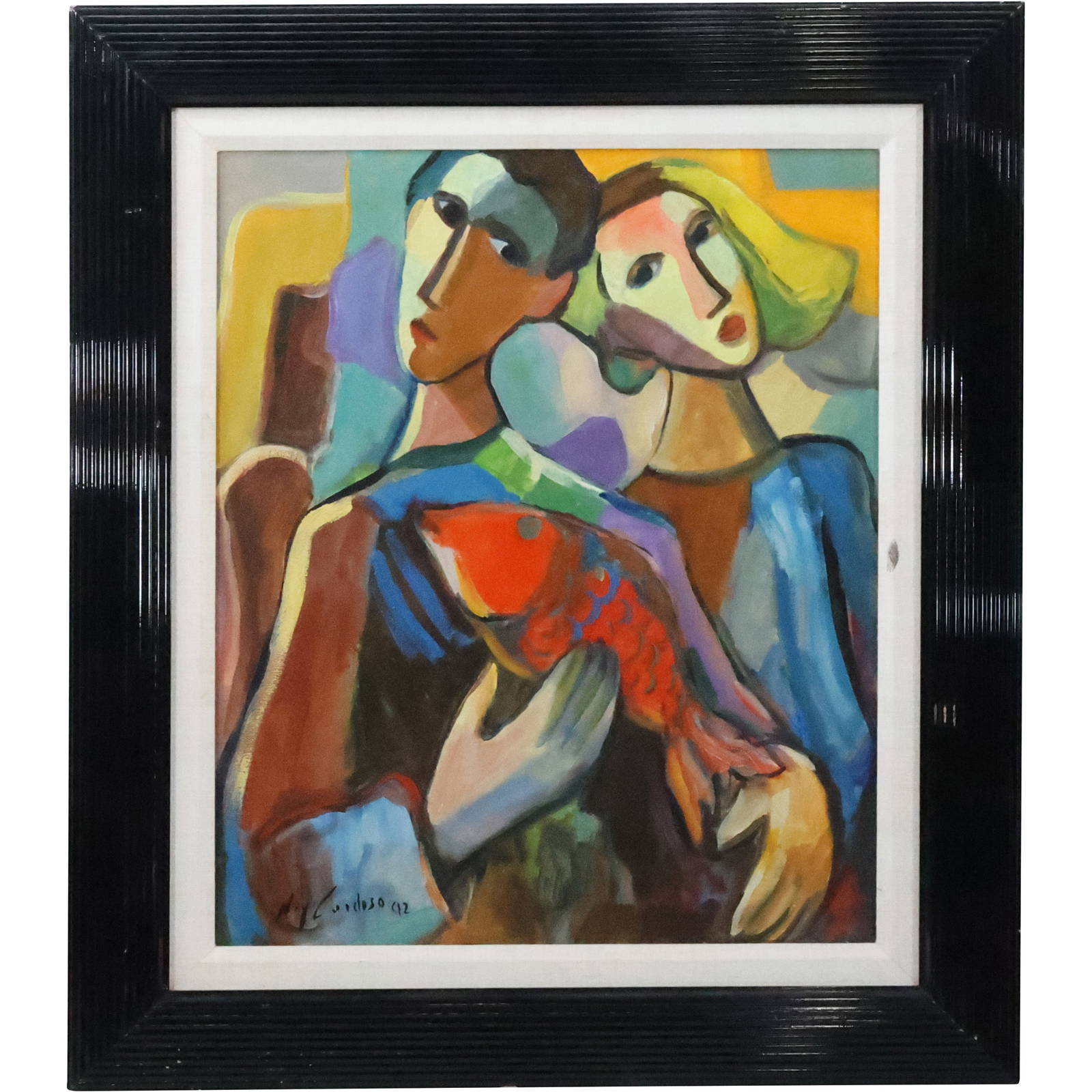 Ney Cardoso '92, Oil On Canvas Painting, Brazilian Cubism Man And Woman ...