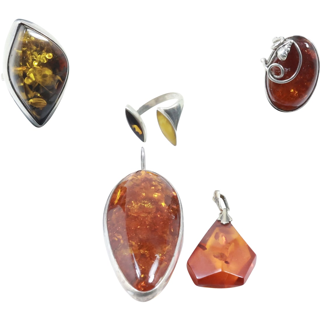 [5] Reconstituted Amber And Sterling Pendants [2]; Amber Sterling Ring ...