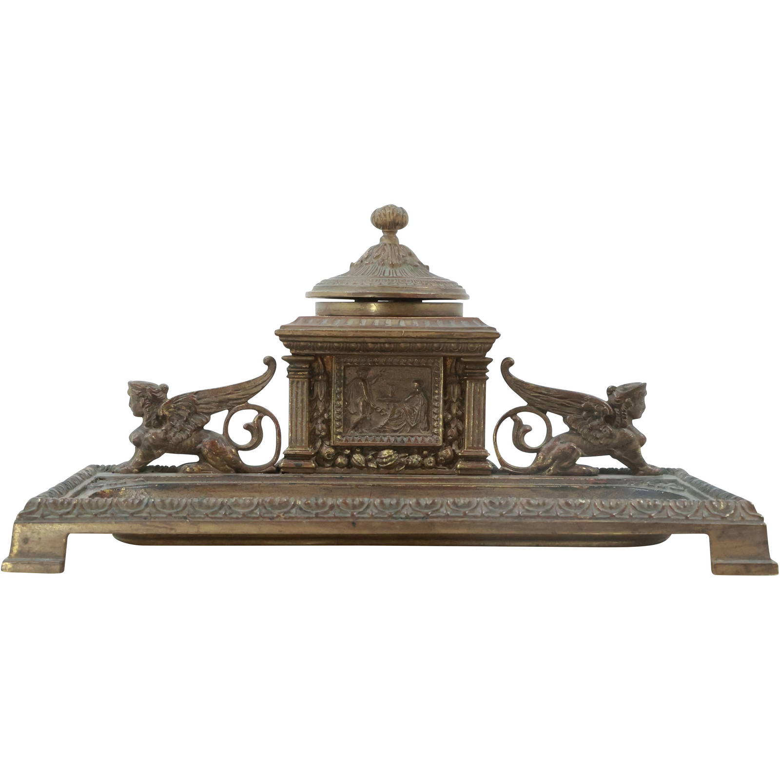 Fancy Bronze Victorian Renaissance Desk Top Inkwell, Pen Rest ...