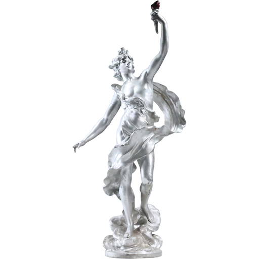 19th C. Cast Metal Spelter Art Nouveau Goddess Figure Holding Torch ...
