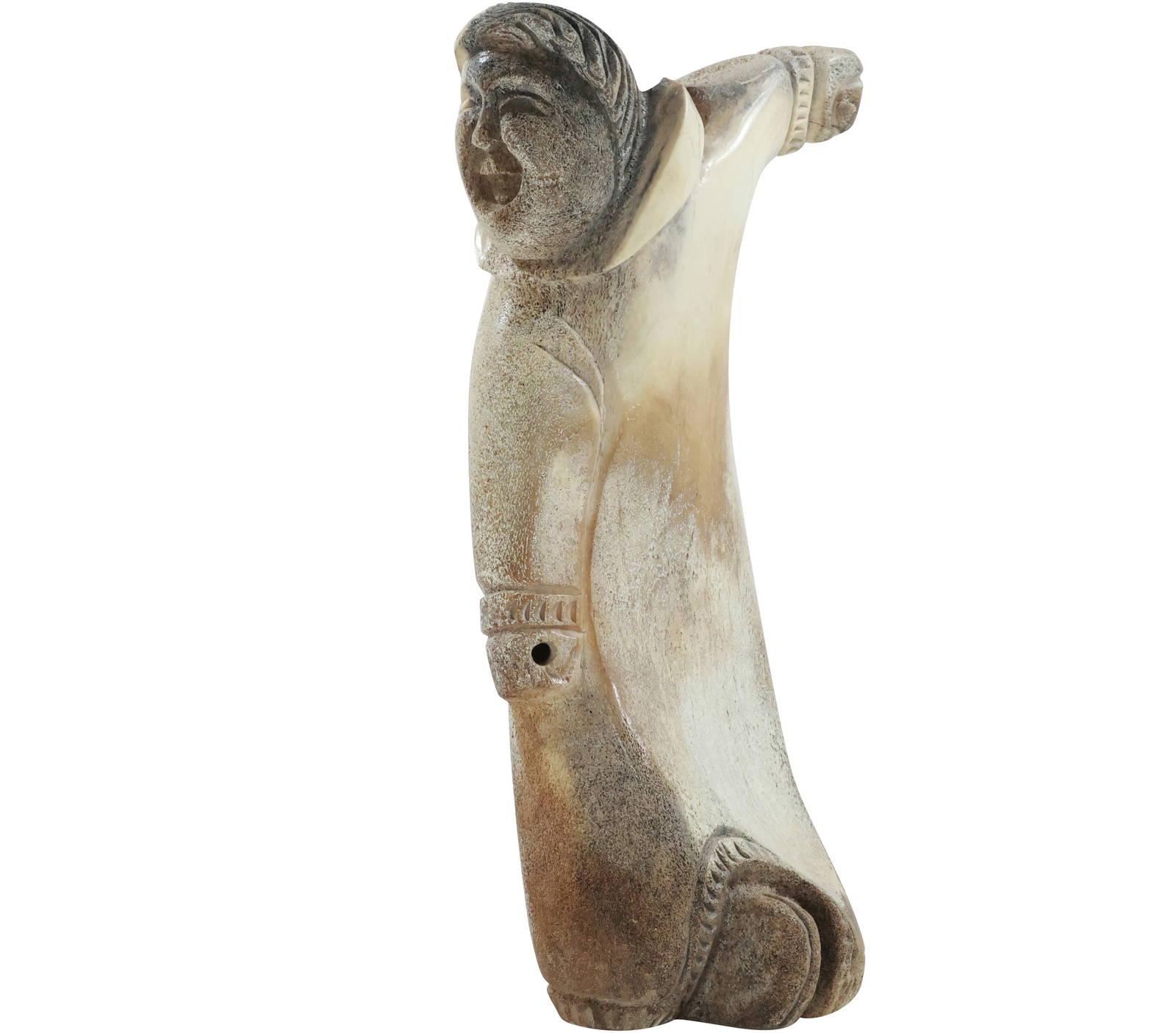 Signed Folk Art Carved Alaskan Figure Horn / Flute Musical Instrument ...