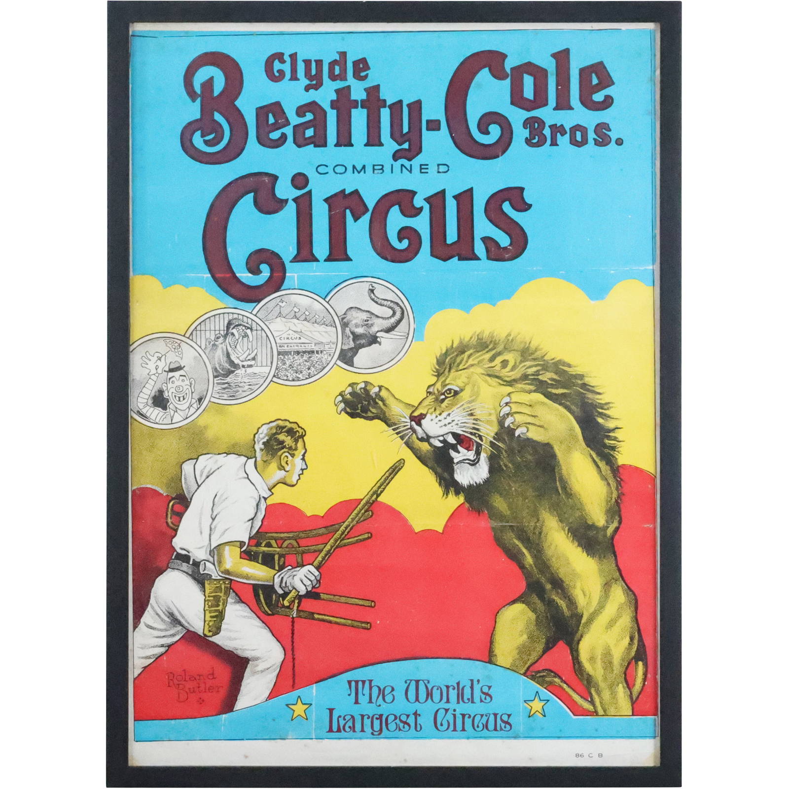 Clyde Beatty Cole Circus Framed Poster Illustrated By Roland Butler Auction