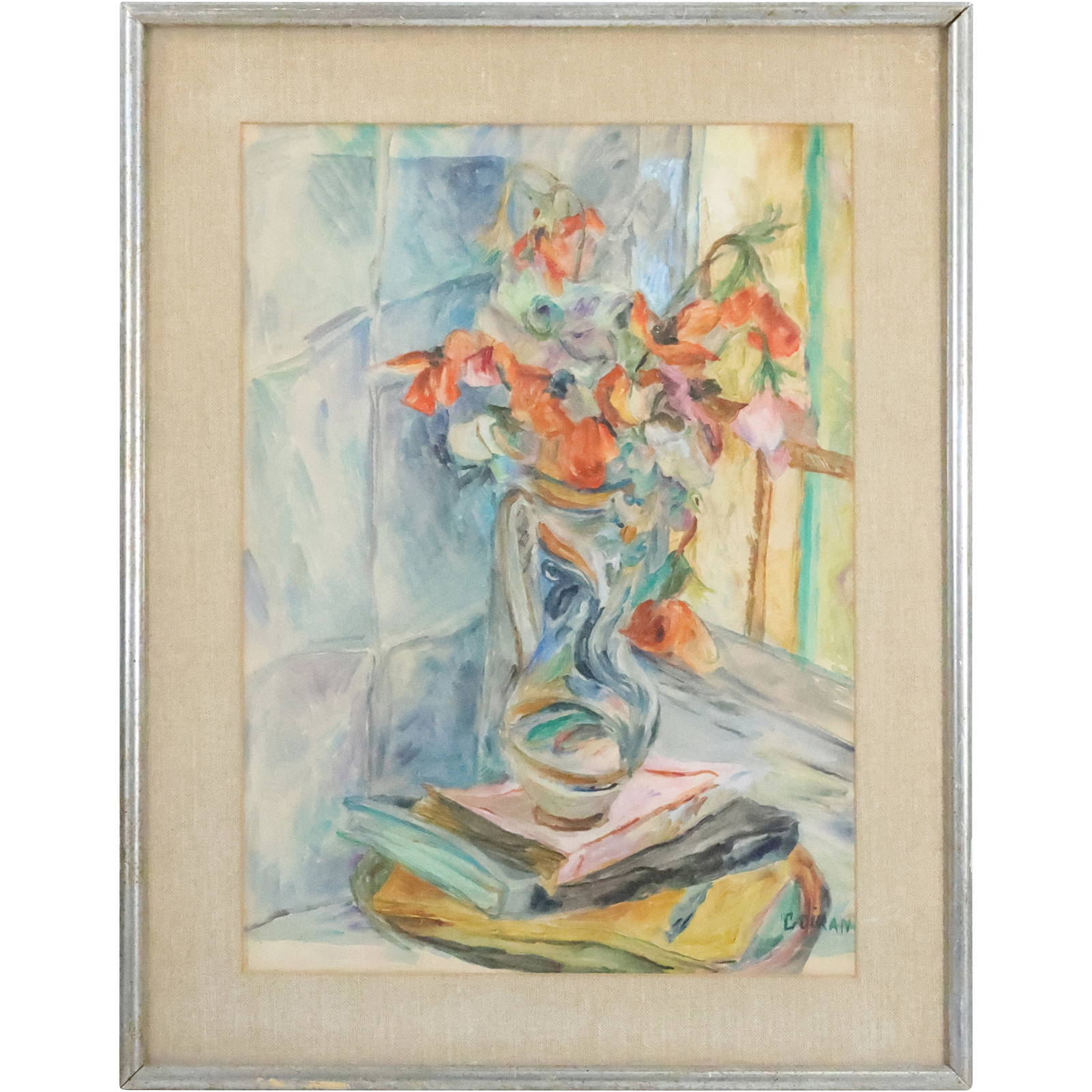 André Goiran, Watercolor Painting Still Life Flowers In Vase, Framed ...