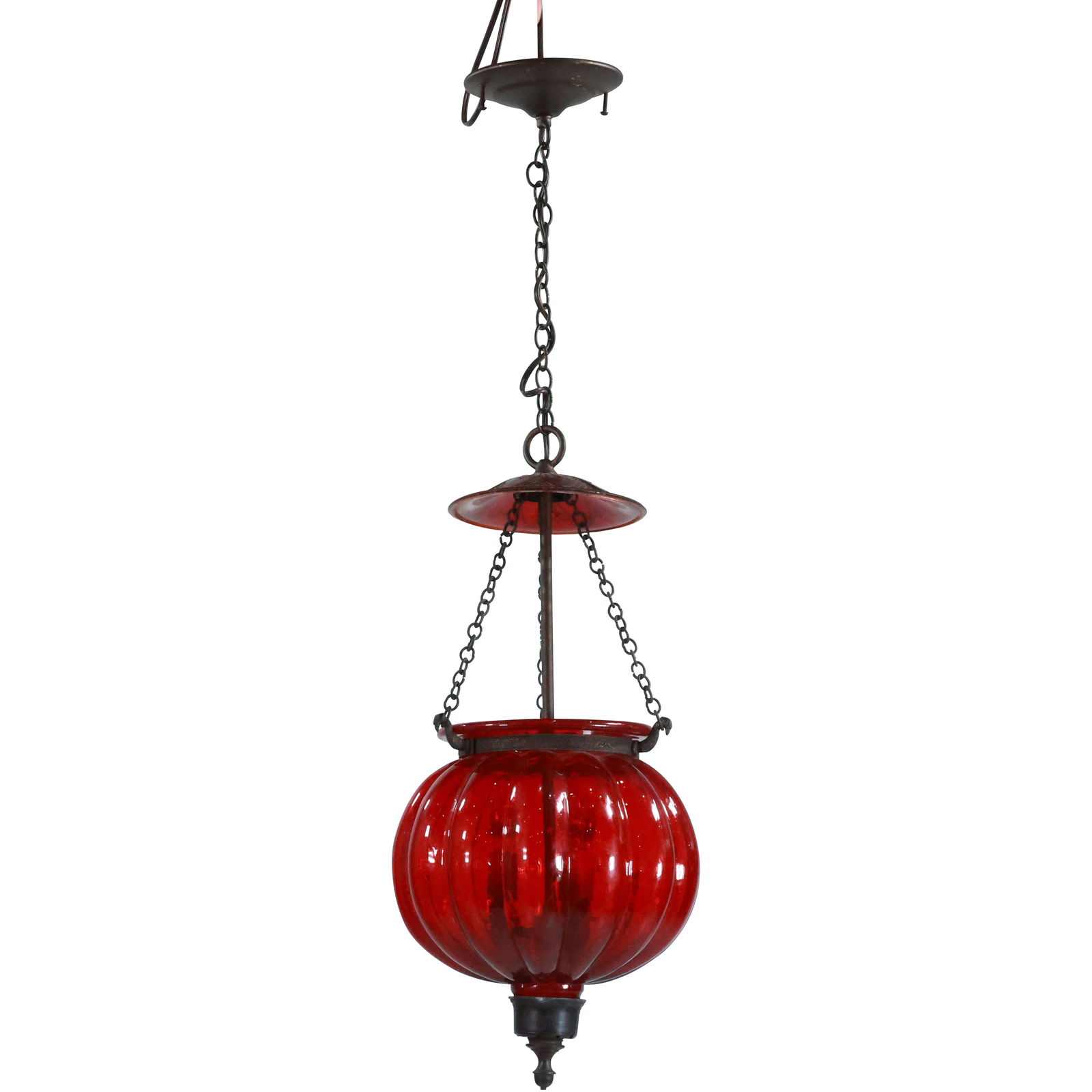Ruby Red Glass Shade Hanging Electrified Hall Fixture 8.75 In. Diameter ...