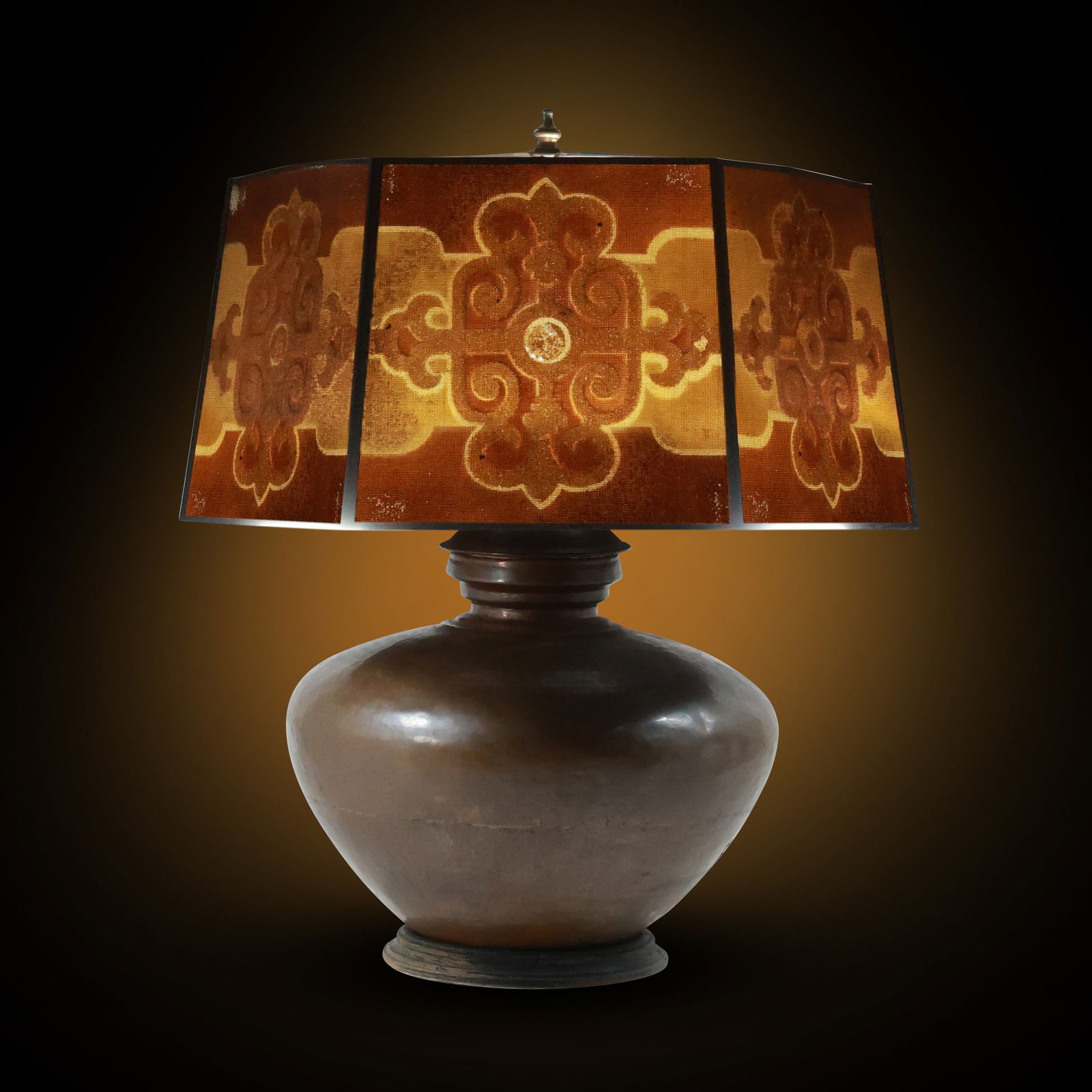 Arts And Crafts Copper Base Table Lamp With Sculptured Mica Shade 22 In ...