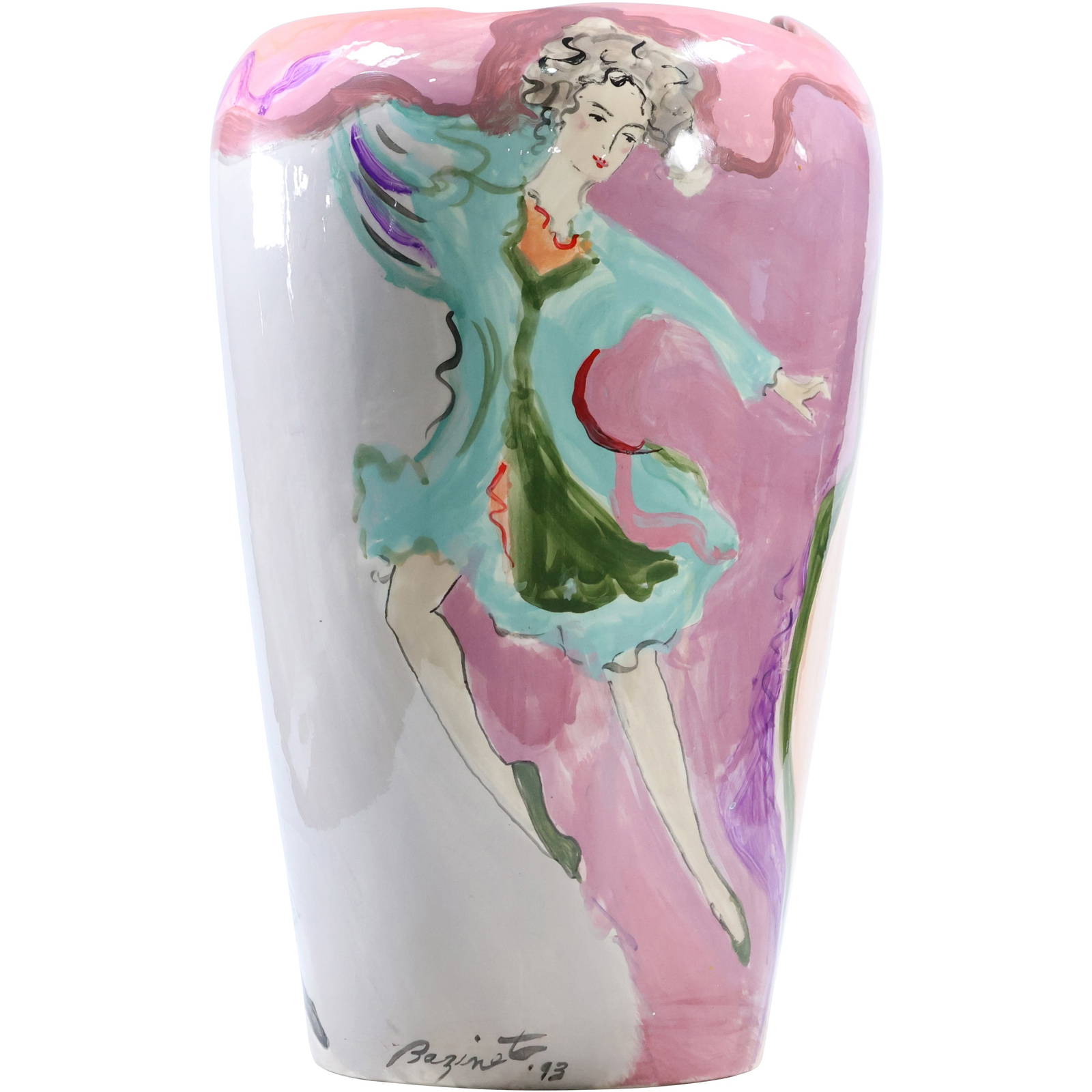 Signed Jane Bazinet '93 Glazed Dancing Woman Pottery Vase 13.5 In ...