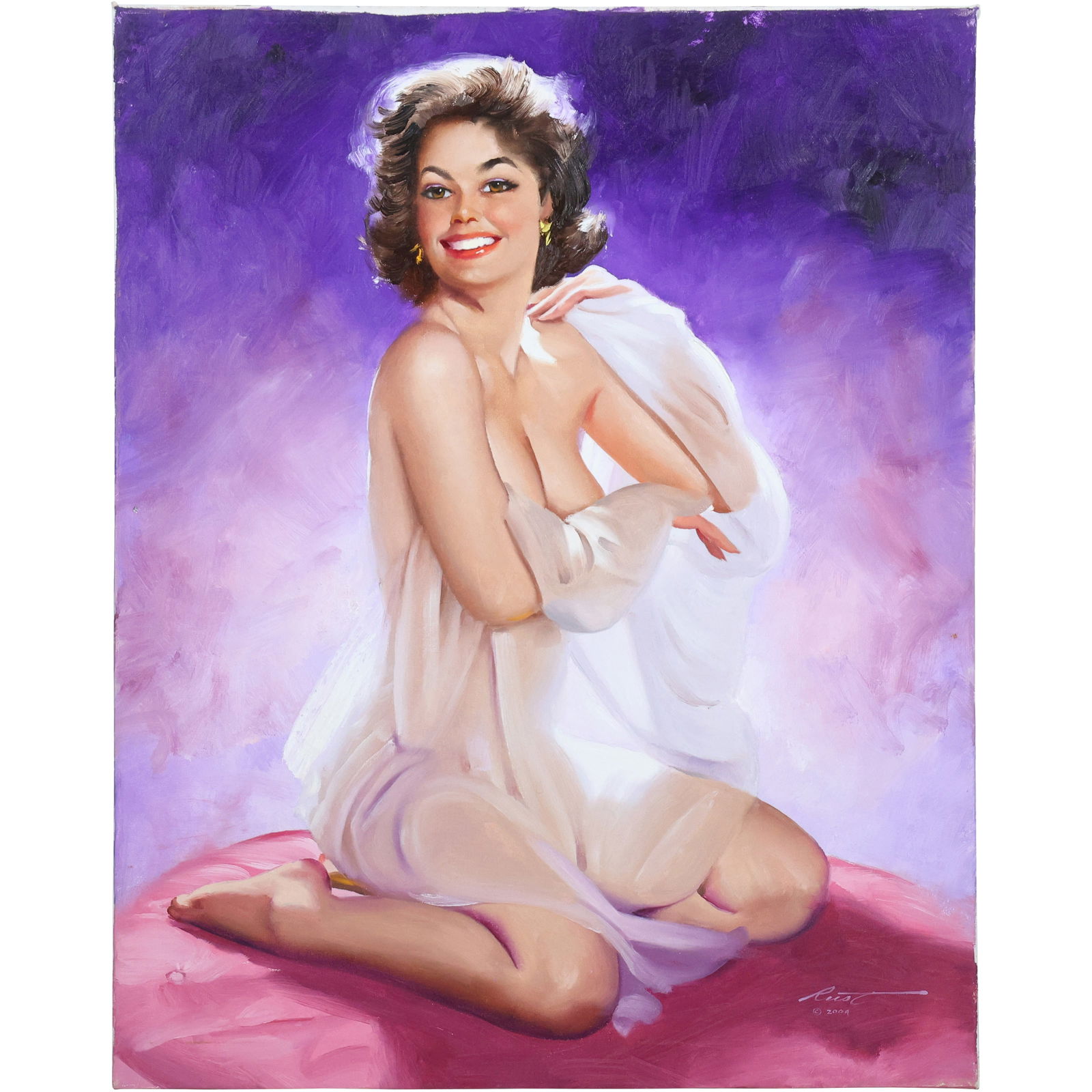 Donald Rust, American, Oil On Canvas Painting, Original Illustration Art Pin-up Girl, Signed Auction